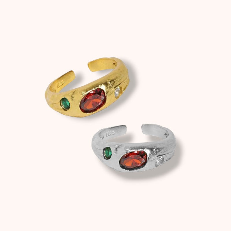 Rainbow Gemstone Adjustable 925 Sterling Silver Ring – Mare D'Oro
